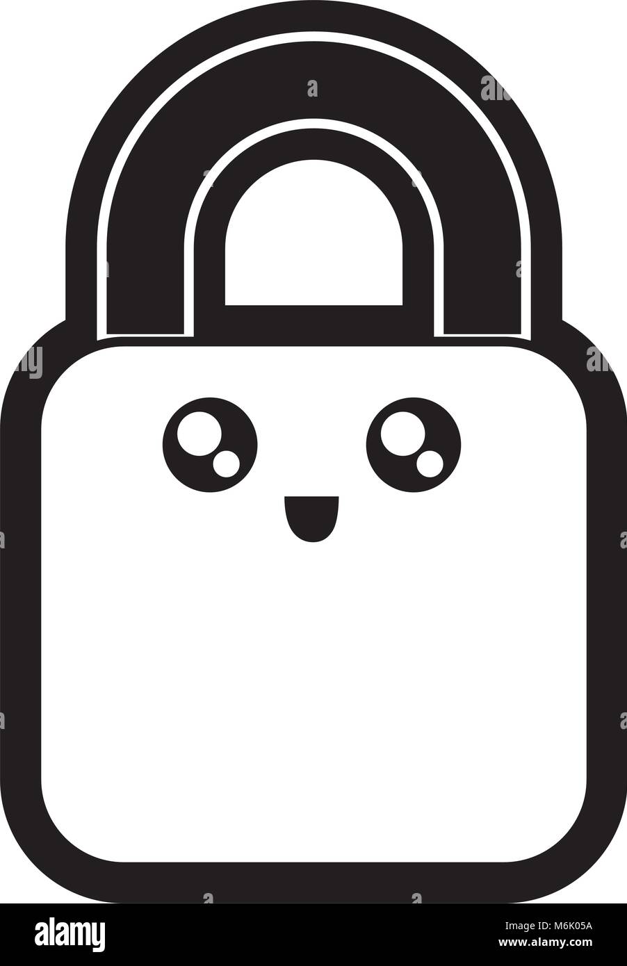 flat line monochromatic kawaii padlock over white background vector ...