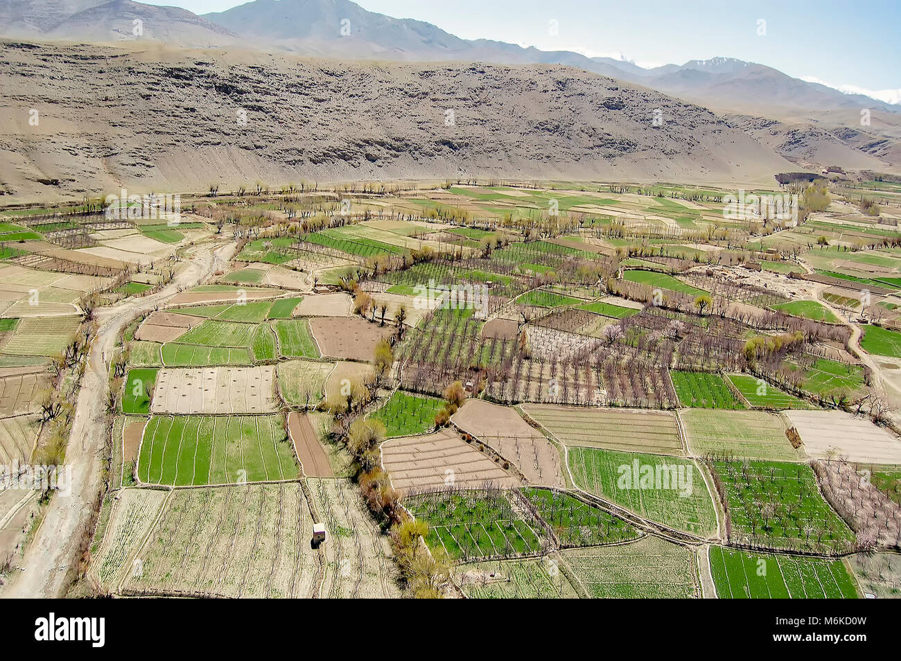 Aerial photo of a valley between Kabul and Ghazni in Afghanistan with ...