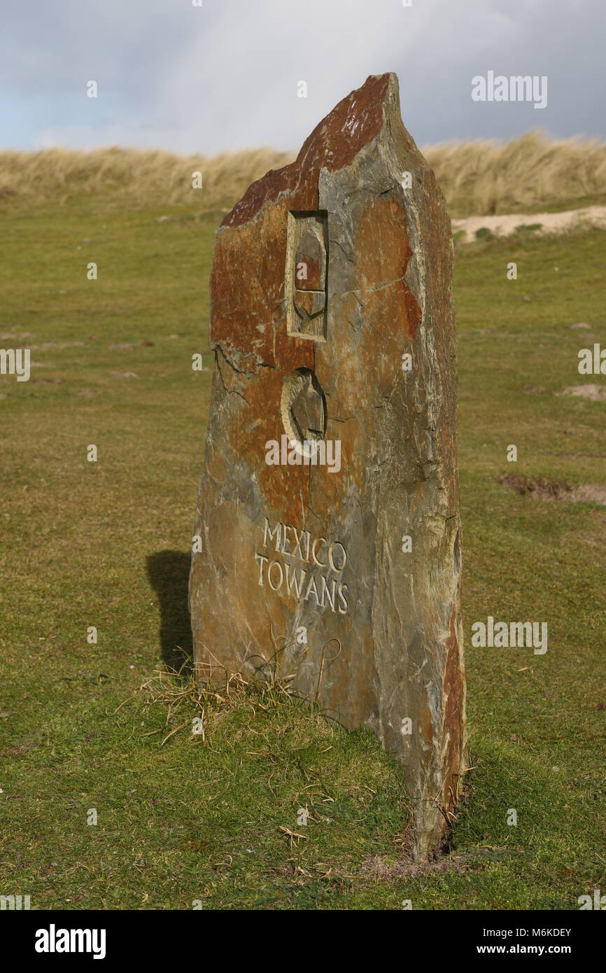 Waymarking stone on SW Coast Path at Mexico Towans, Hayle Stock Photo ...
