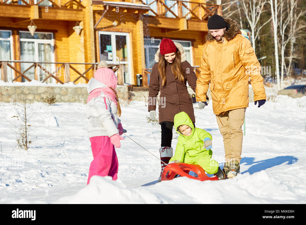 United family on winter walk Stock Photo - Alamy