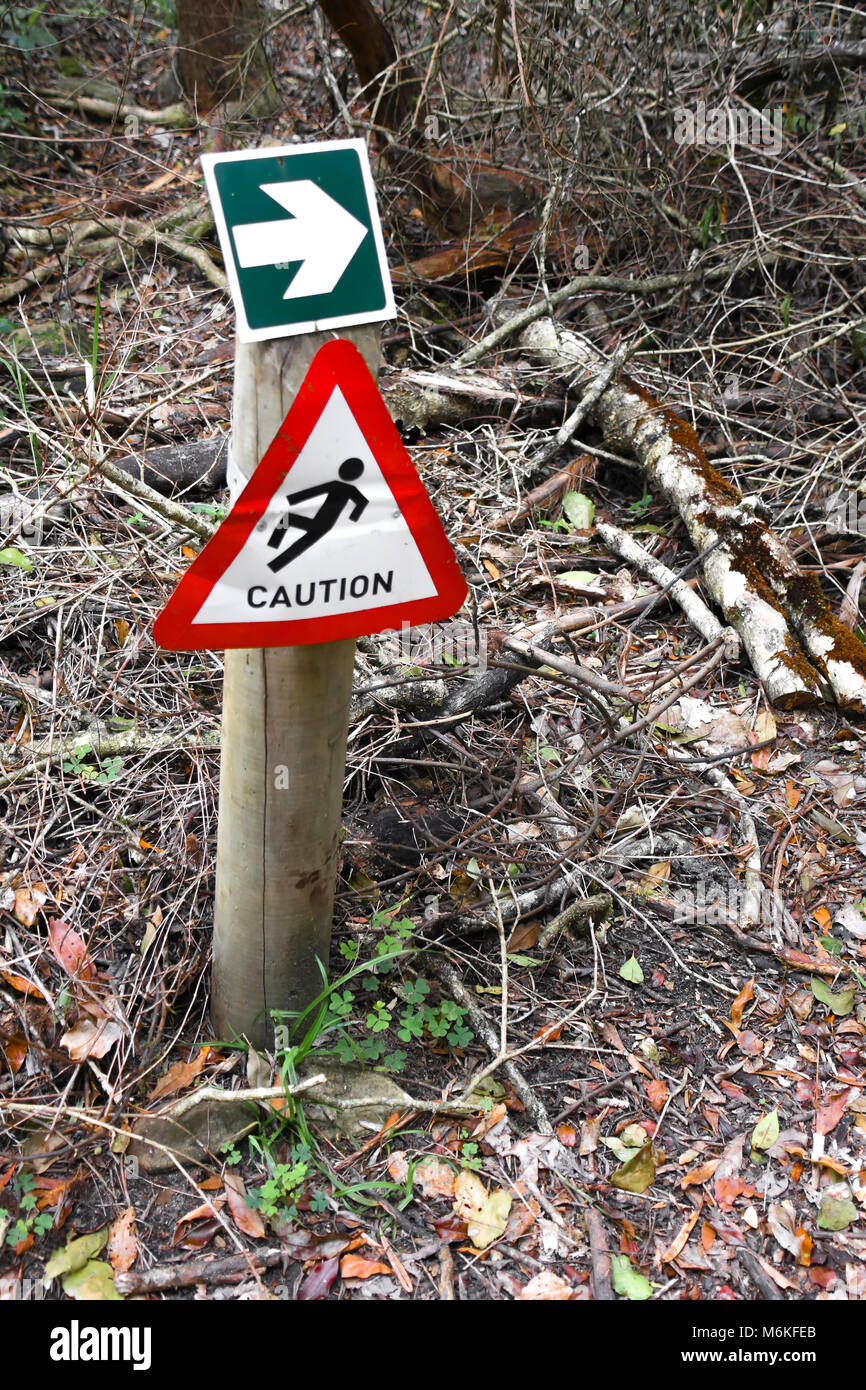 A sign warning hikers to be cautious in the forest on the popular ...