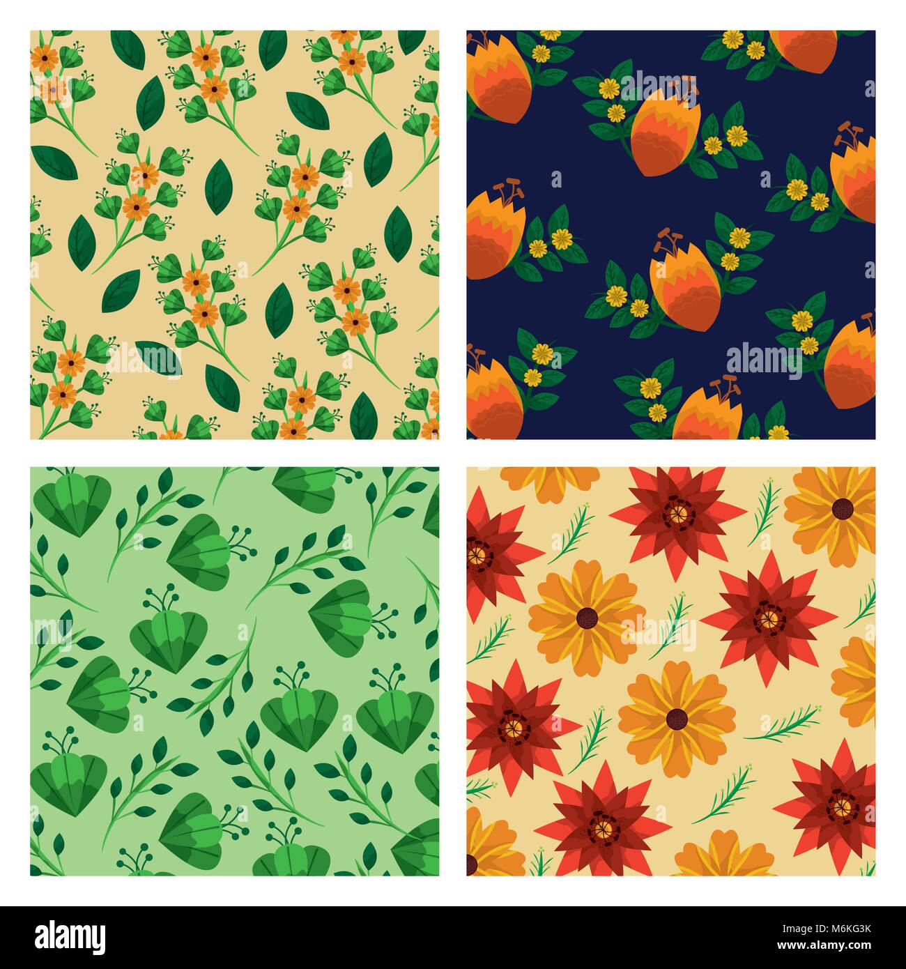 set of pattern flowers floral decoration wallpaper Stock Vector Image ...