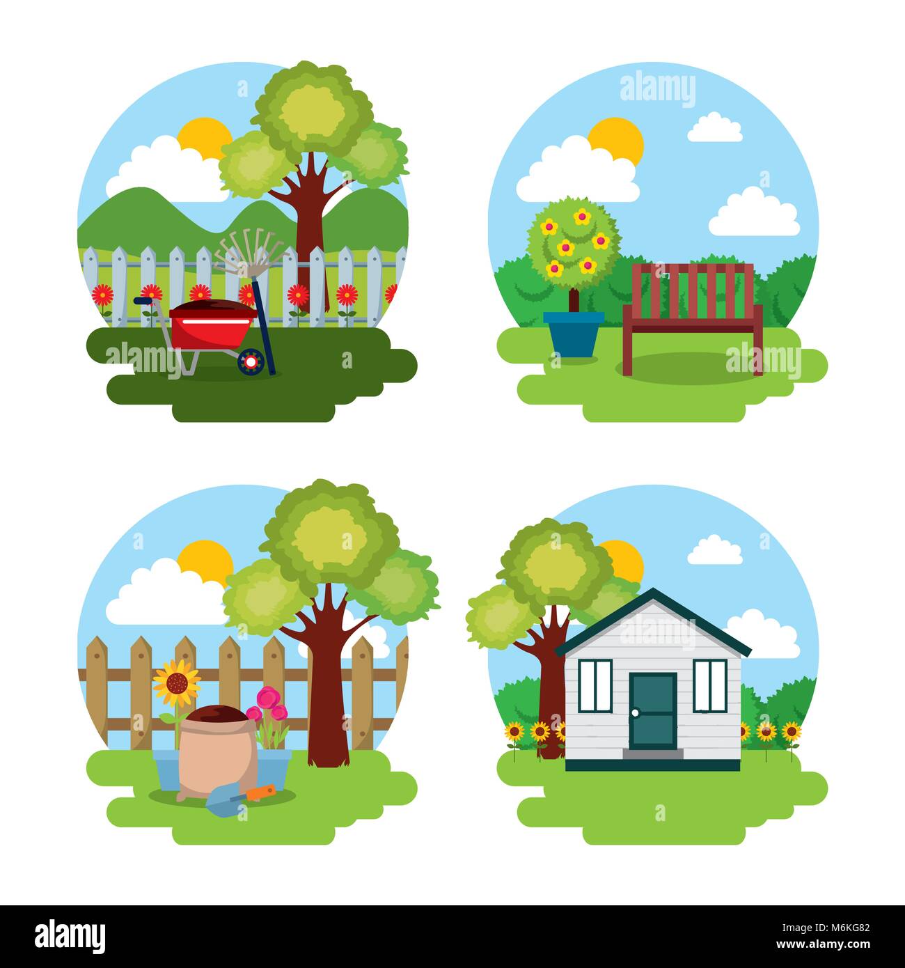 Spring garden flowers cottage Stock Vector Images - Alamy