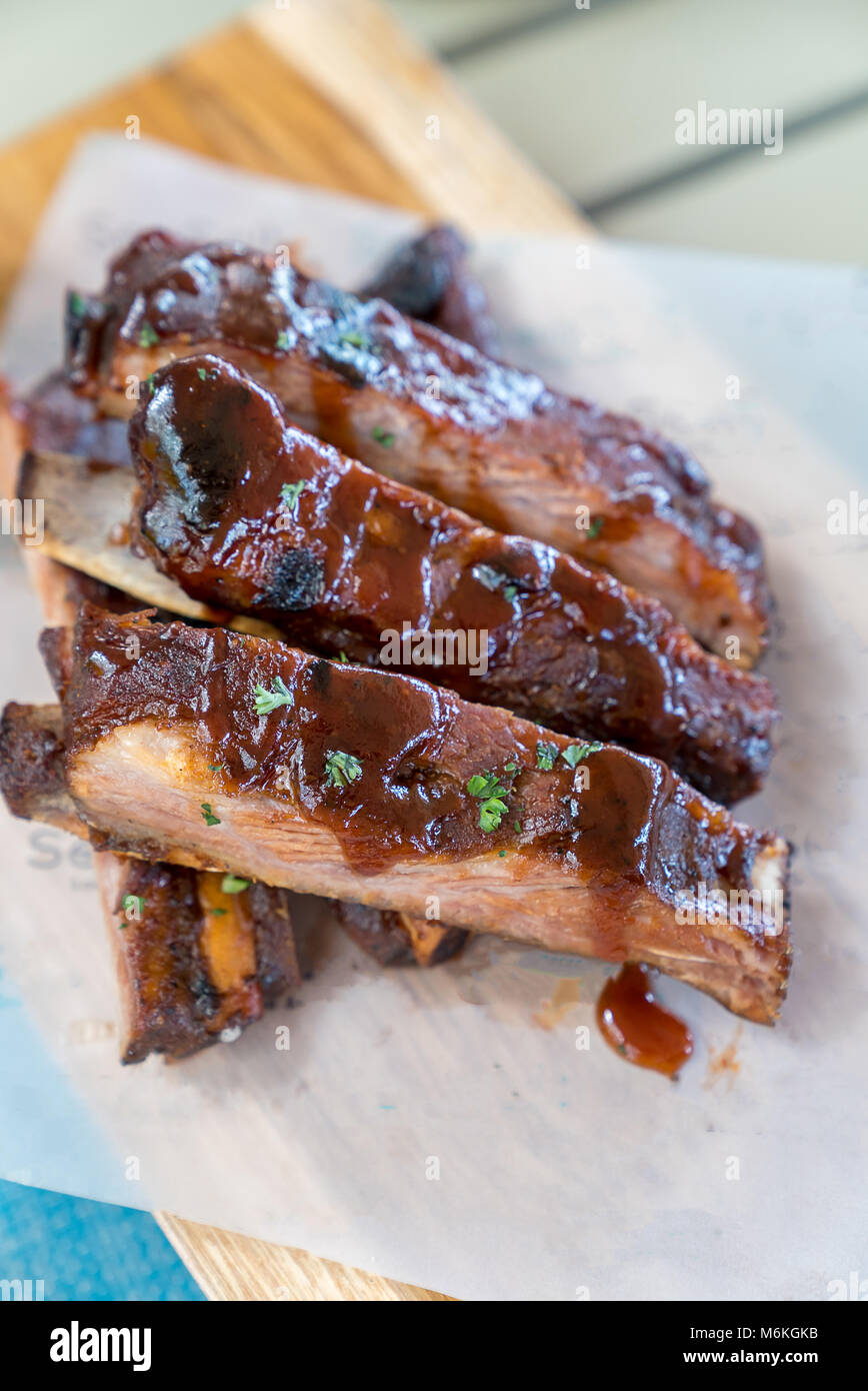 grilled BBQ Pork Ribs with sauce Stock Photo - Alamy