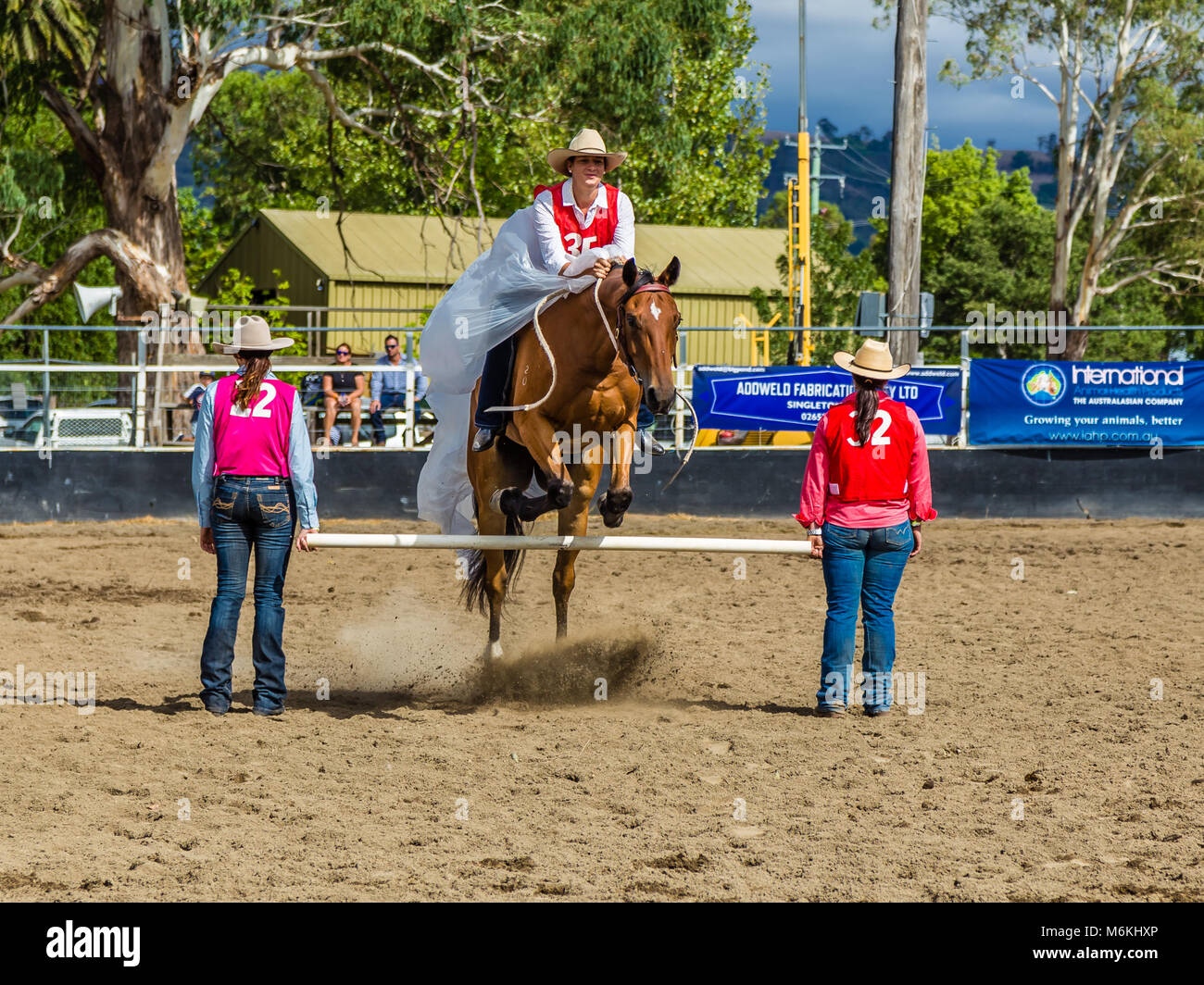 Rider jumping her horse in the King of the Ranges Bareback Freestyle ...