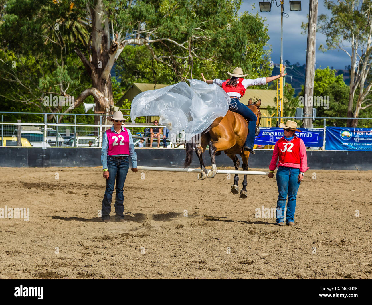 Rider jumping her horse in the King of the Ranges Bareback Freestyle ...