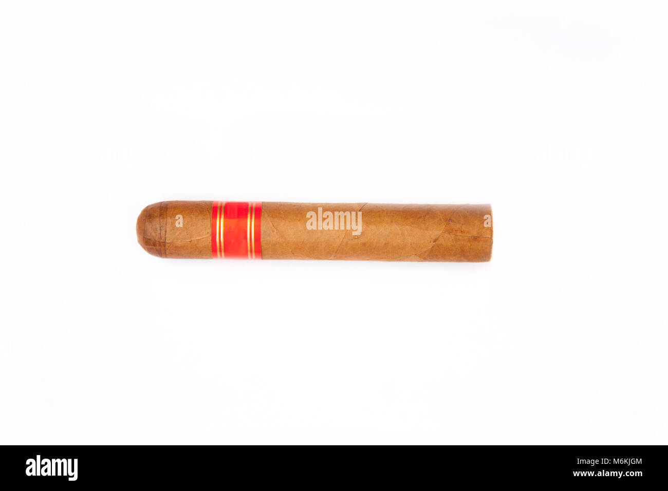 Smoking Cigar with red label isolated on a white background Stock Photo ...