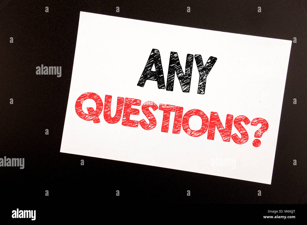 Hand writing text caption inspiration showing Any Questions. Business ...