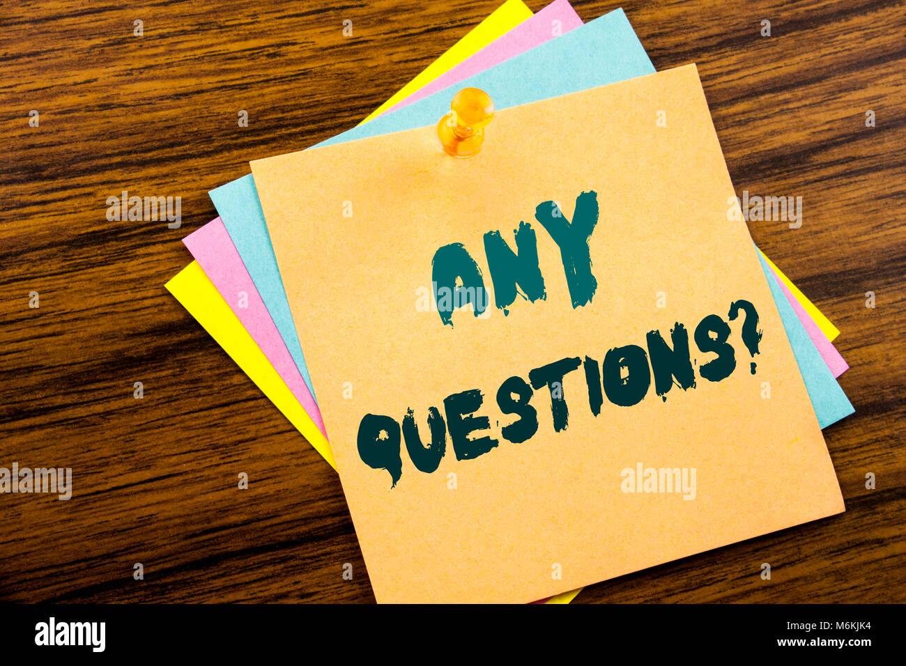 Hand writing text caption inspiration showing Any Questions. Business ...