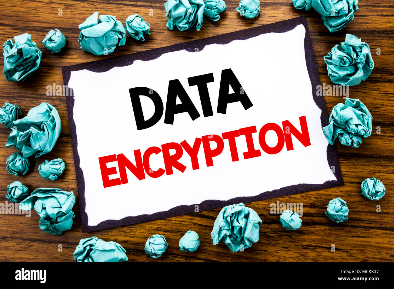 Hand writing text caption inspiration showing Data Encryption. Business concept for Information ...
