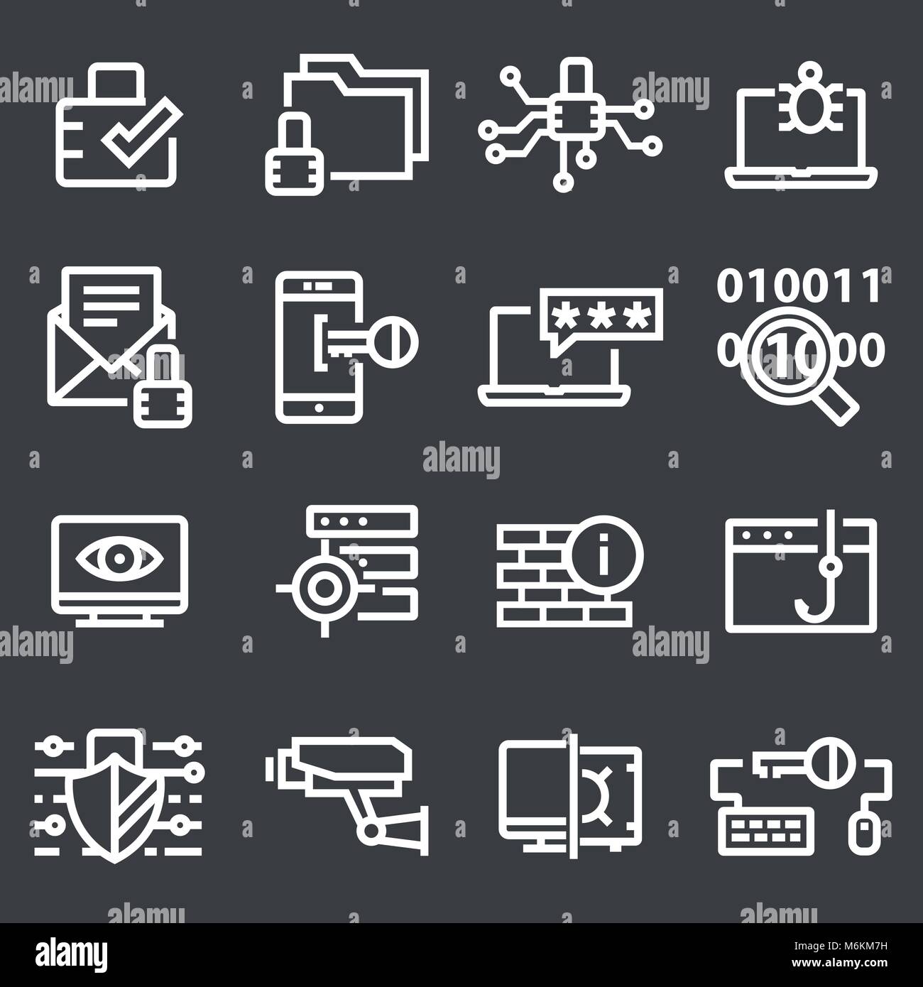 Cyber security, thin line design. Hacking database, linear symbols ...