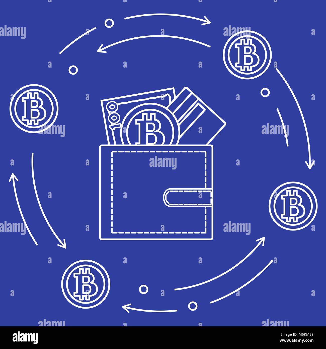 Purse with banknote, credit card and bitcoin. Design for announcement ...