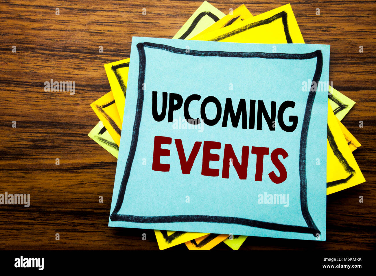 Hand writing text caption inspiration showing Upcoming Events. Business ...