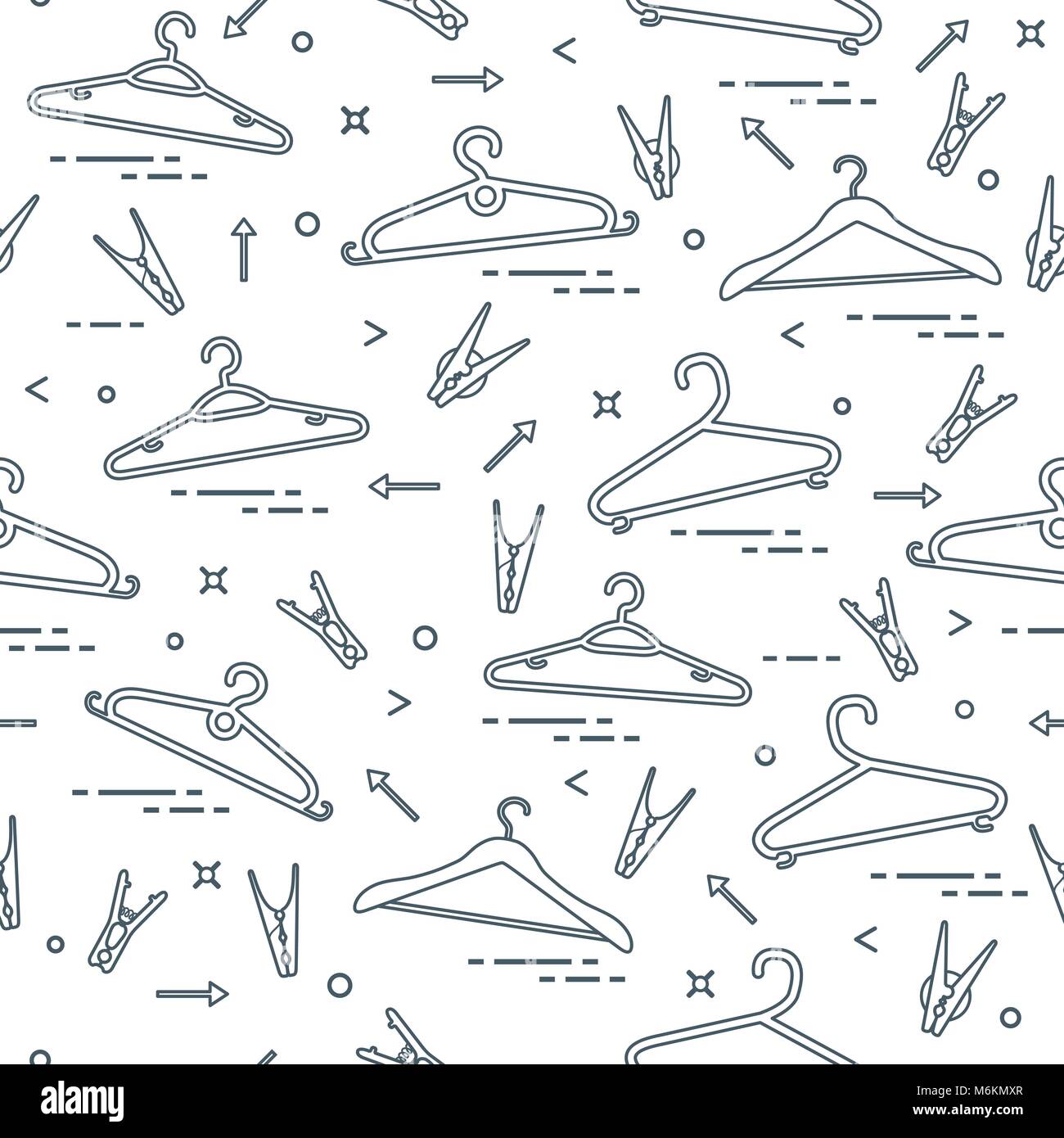 Seamless pattern with clothes hangers and clothespins. Design for ...