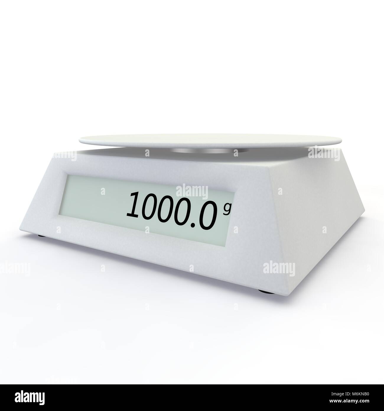 Electronic scales show 1000 grams, on a white isolated background ...