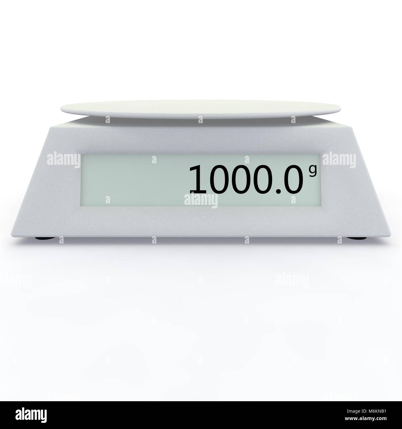 Electronic scales show 1000 grams, on a white isolated background ...