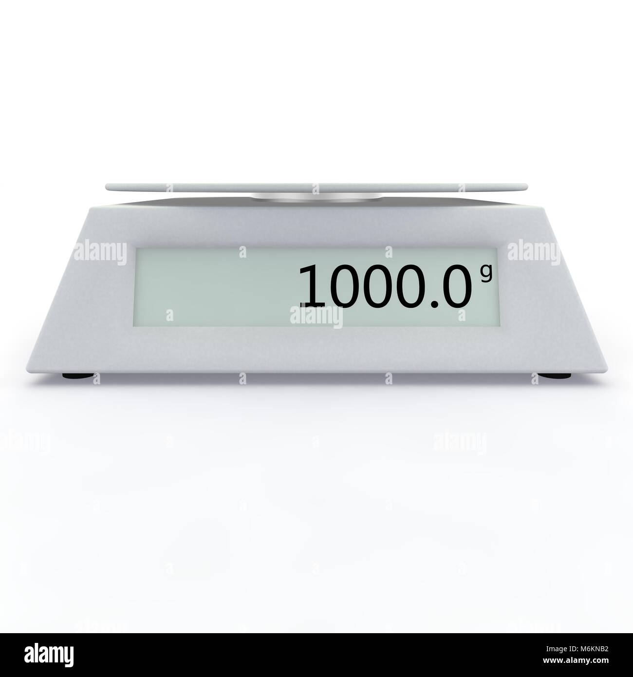 Electronic scales show 1000 grams, on a white isolated background ...