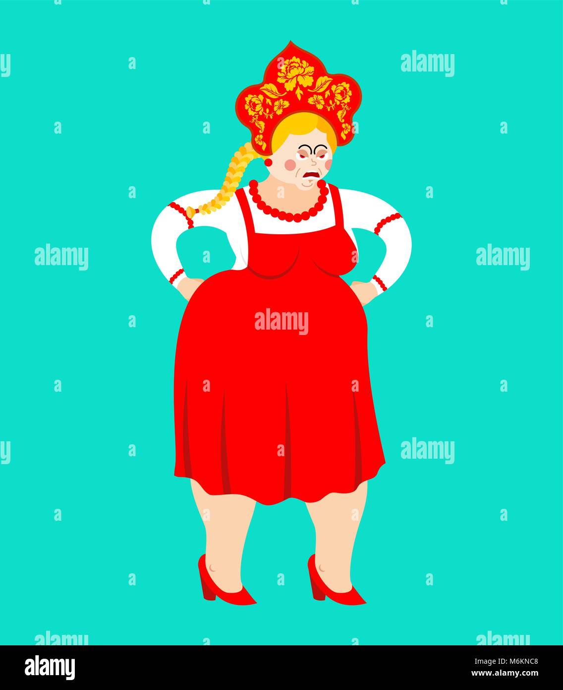 Russia angry. Russian Girl evil. Female aggressive in national costume ...