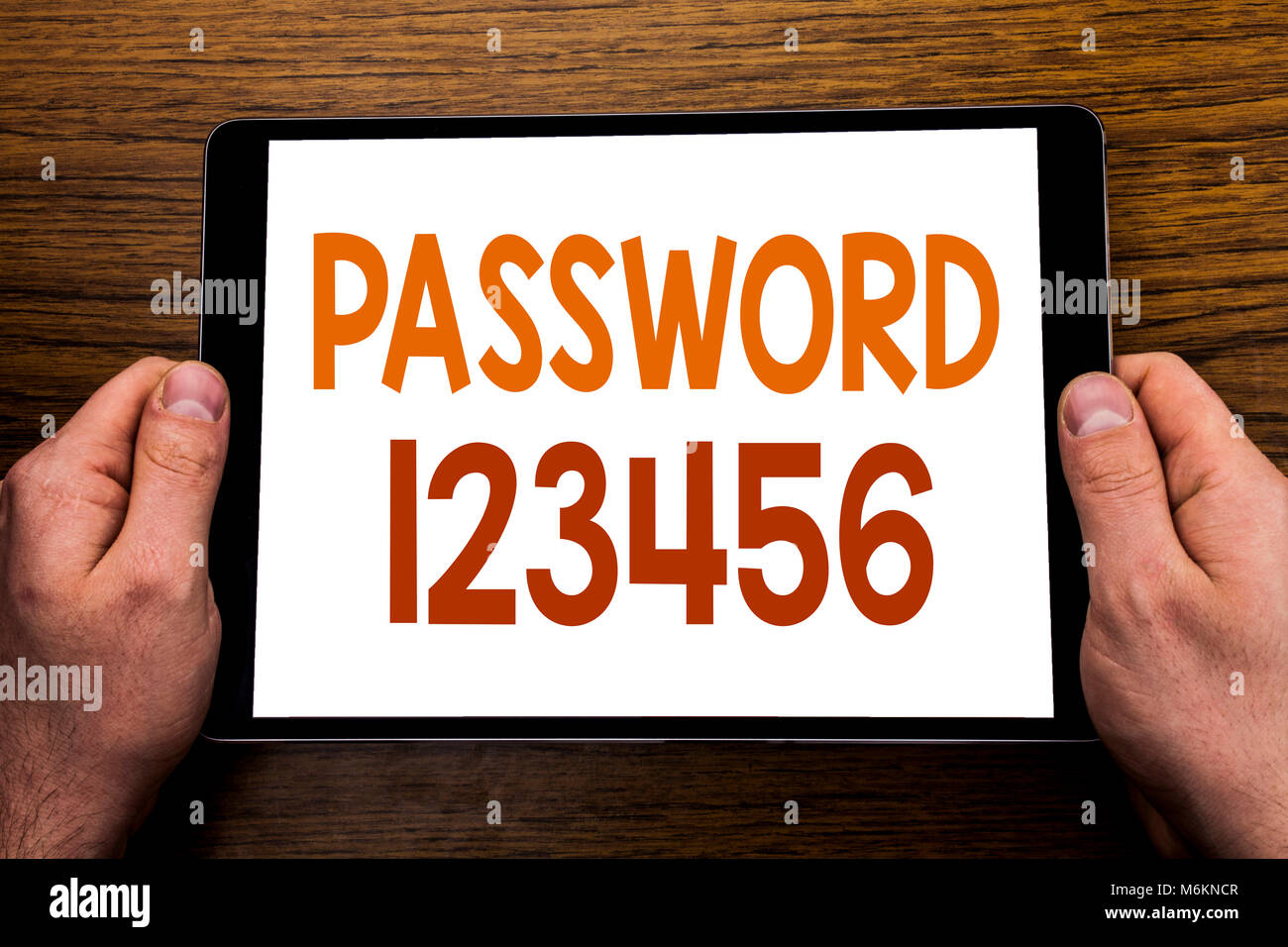Hand writing text caption Password 123456. Business concept for Security Internet Written tablet ...