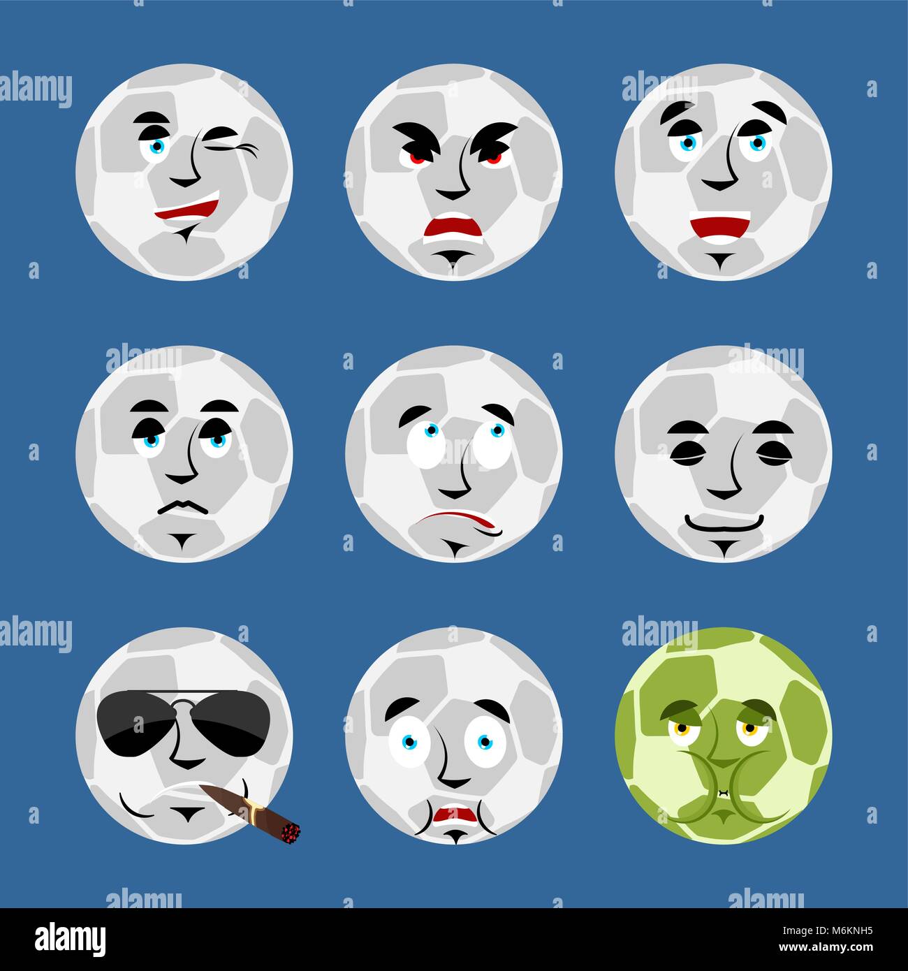 Soccer ball set emoji avatar. sad and angry face. guilty and sleeping ...