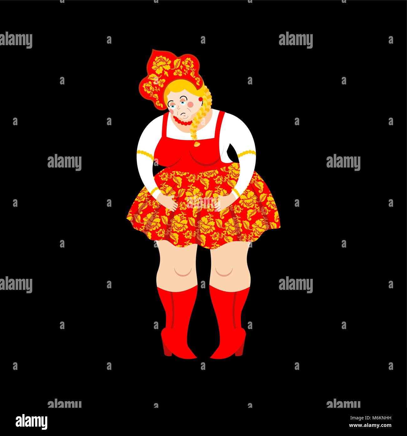 Russia sad. Russian Girl sorrowful. Female dull in national costume ...