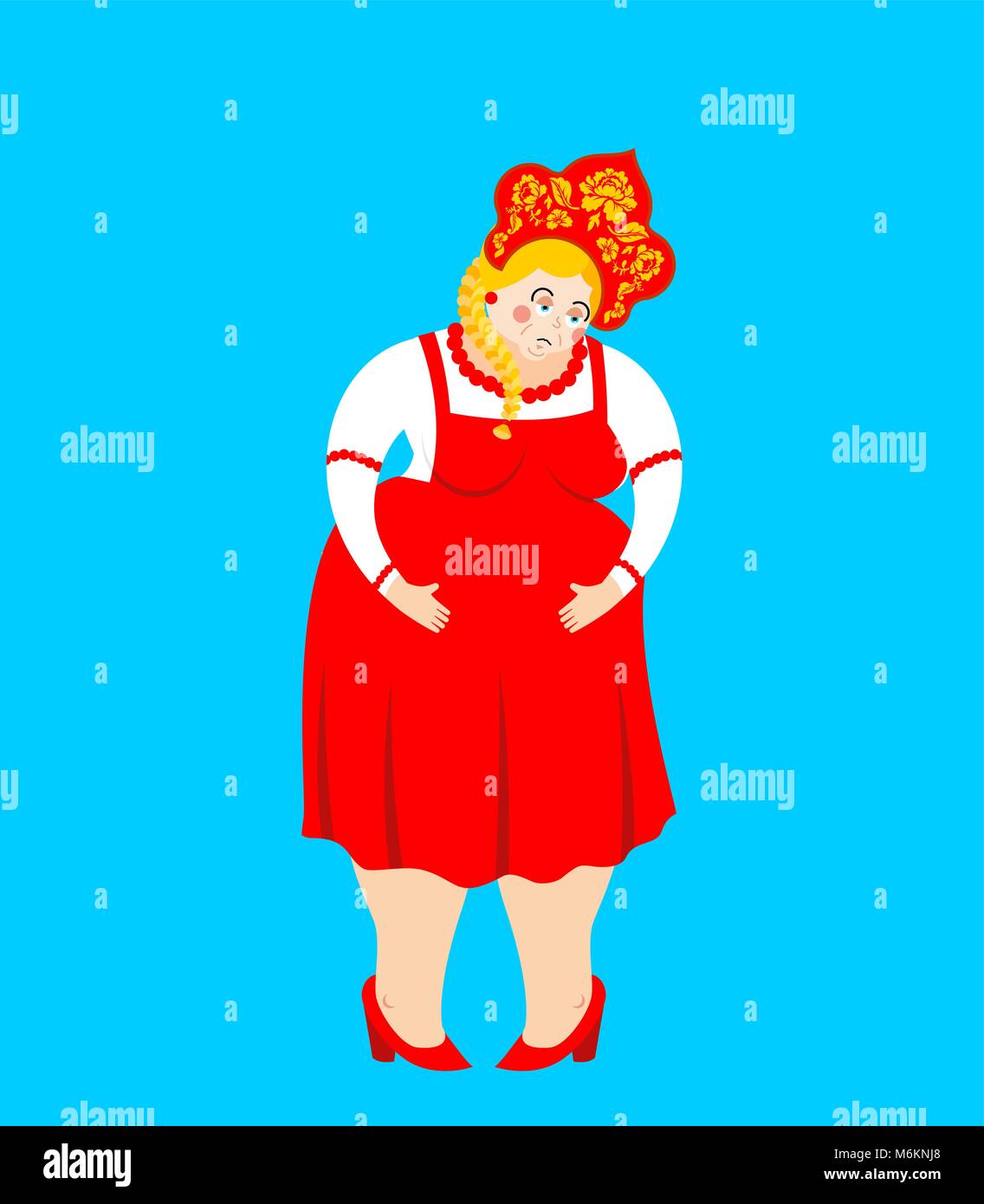 Russia sad. Russian Girl sorrowful. Female dull in national costume ...