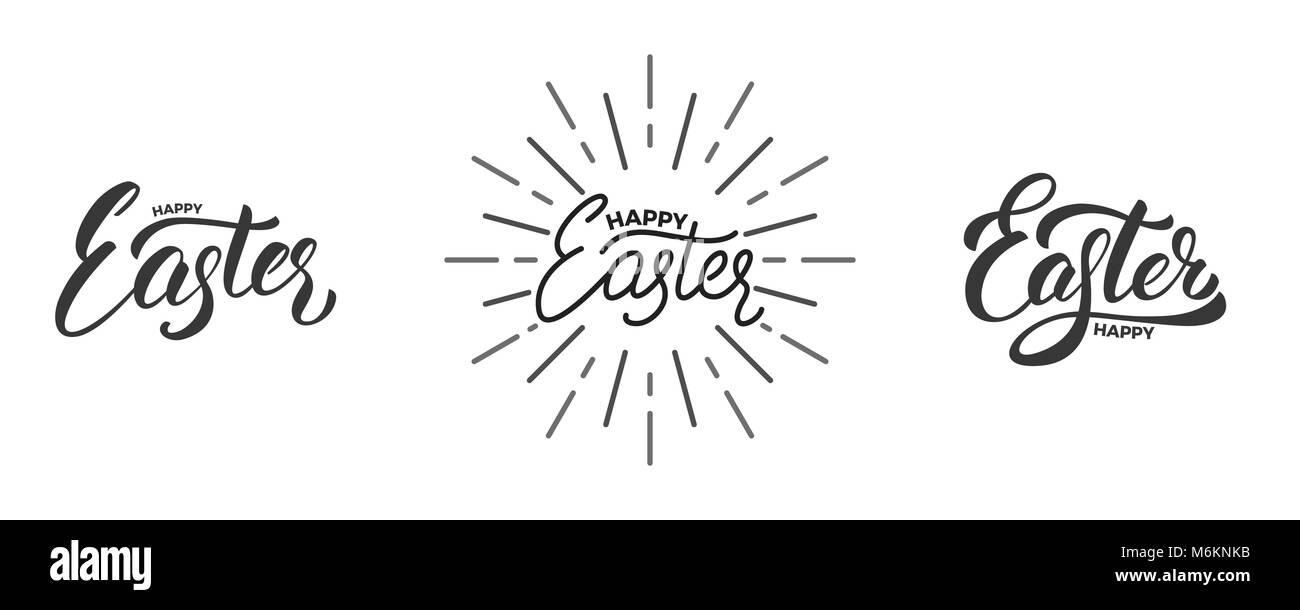 Easter. Set of Easter lettering labels. Happy Easter lettering script ...