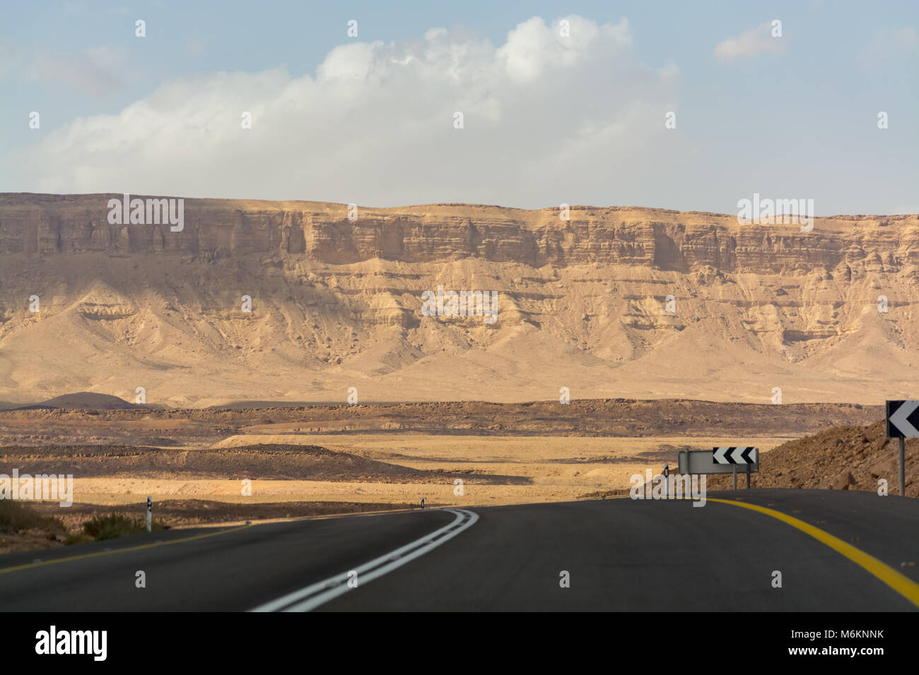 Asphalt road in desert Negev, Israel, road 40, transport infrastructure ...