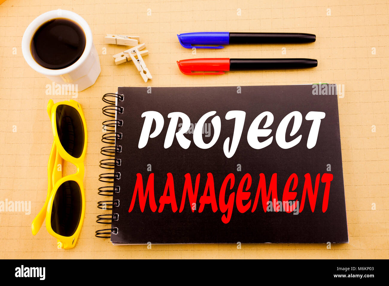 Hand writing text caption showing Project Management. Business concept ...