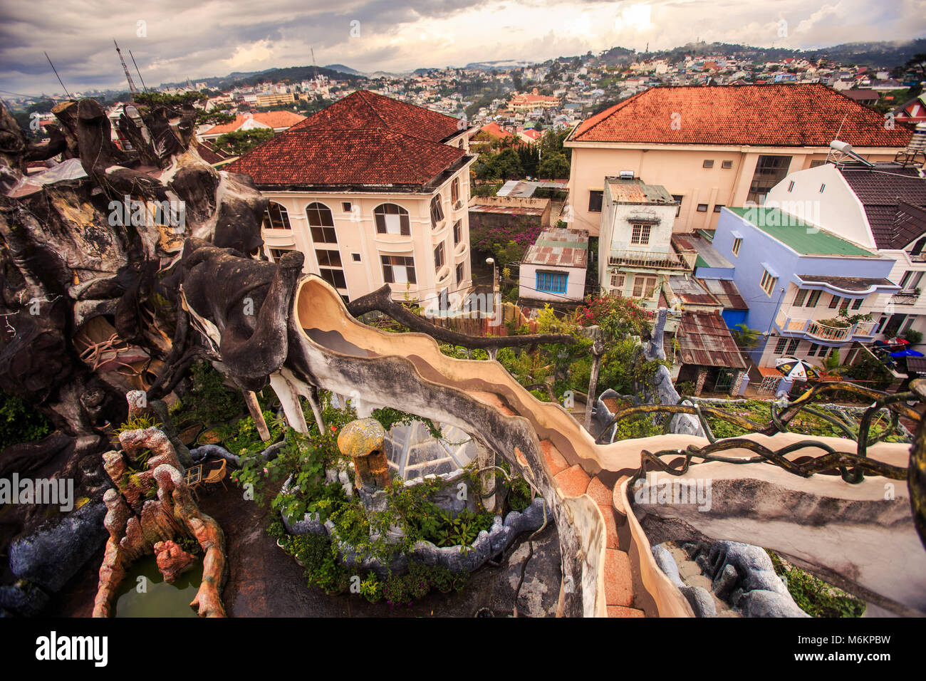 upper view of inner yard with specific wave stairs in hotel-tree of ...
