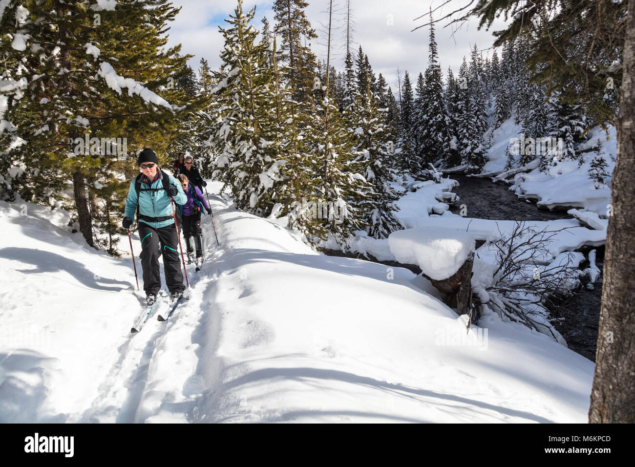 Cross-country skiers on the Mystic Falls Trail Stock Photo - Alamy