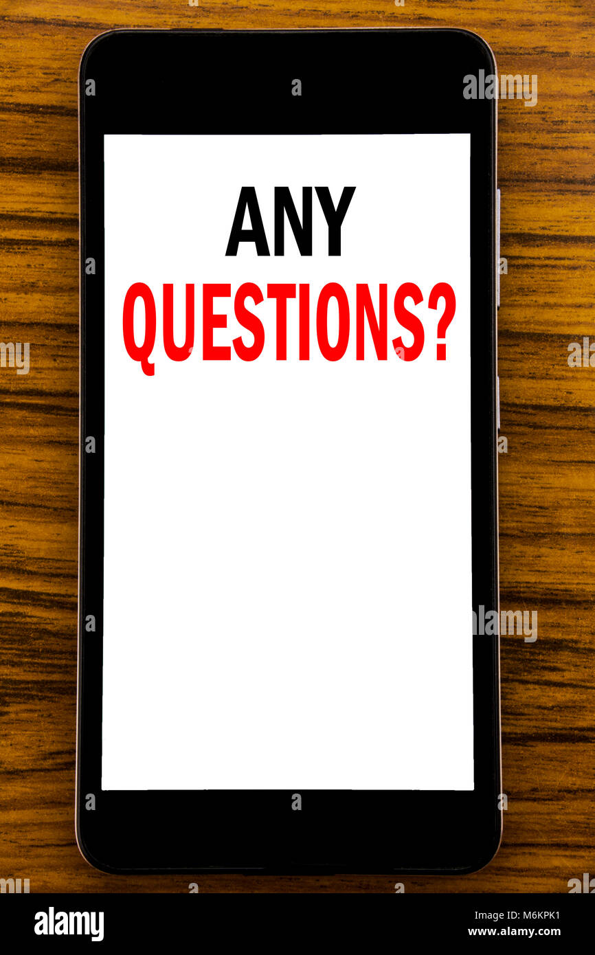 Handwriting Announcement text showing Any Questions. Business concept ...