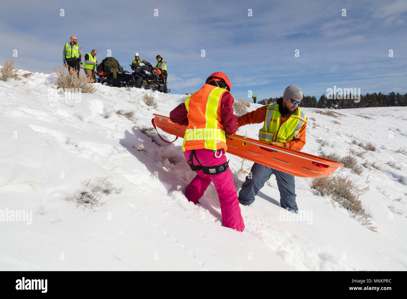 Search and rescue training roadway rescue with oversnow vehicles Stock ...