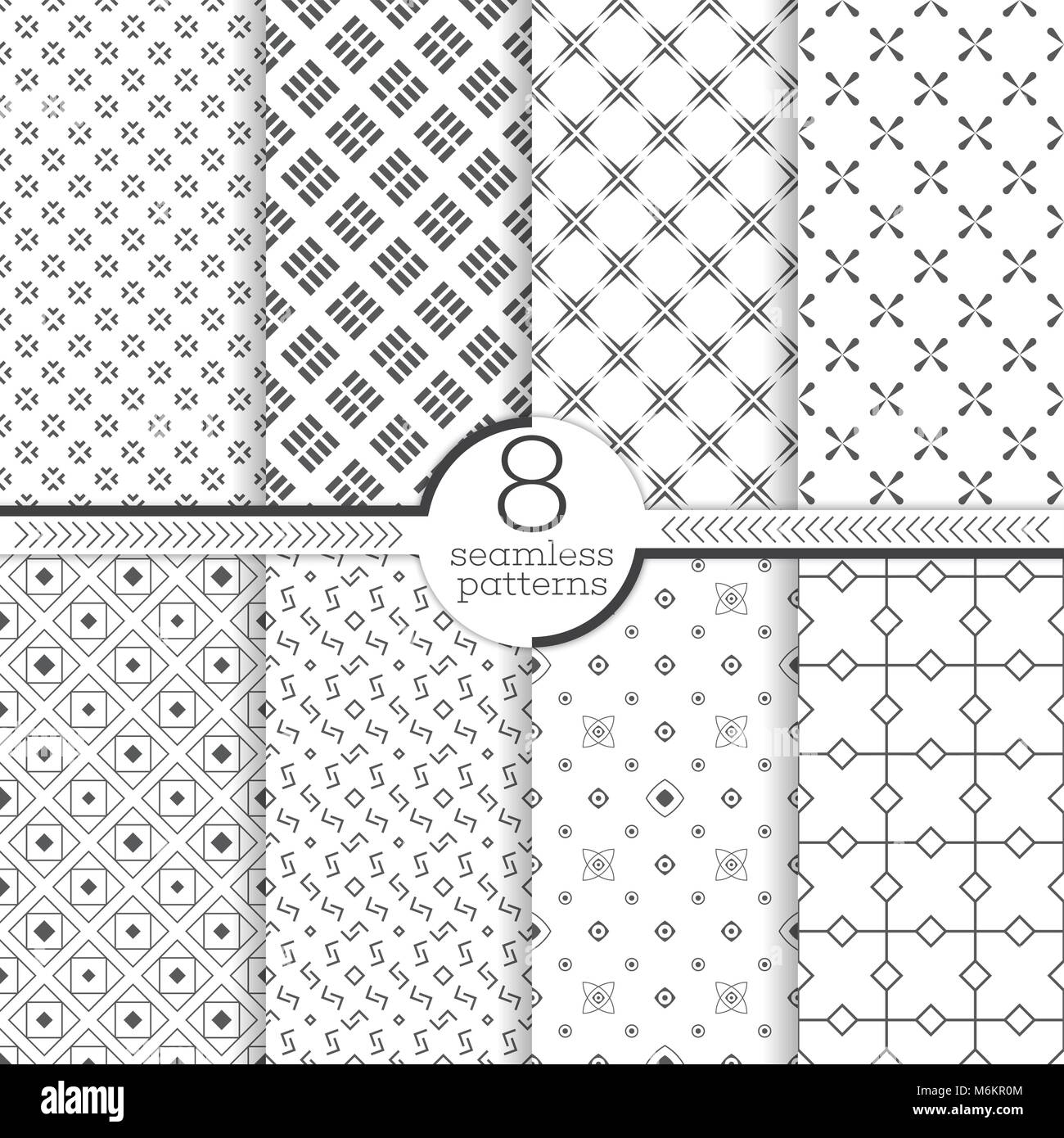 Set of eight seamless patterns. Modern stylish textures. Regularly ...