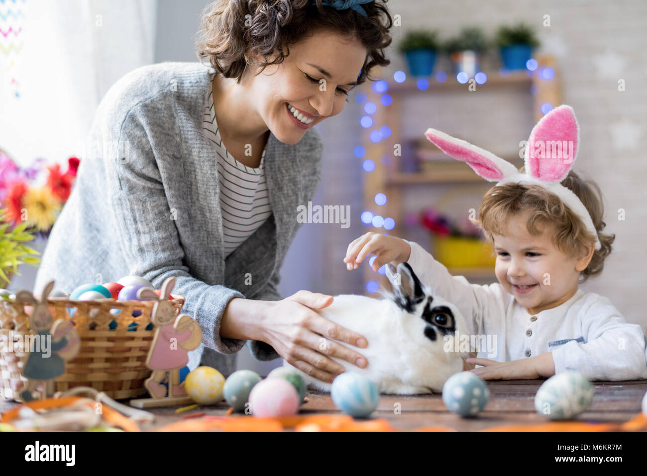 Happy Family on Easter Stock Photo - Alamy