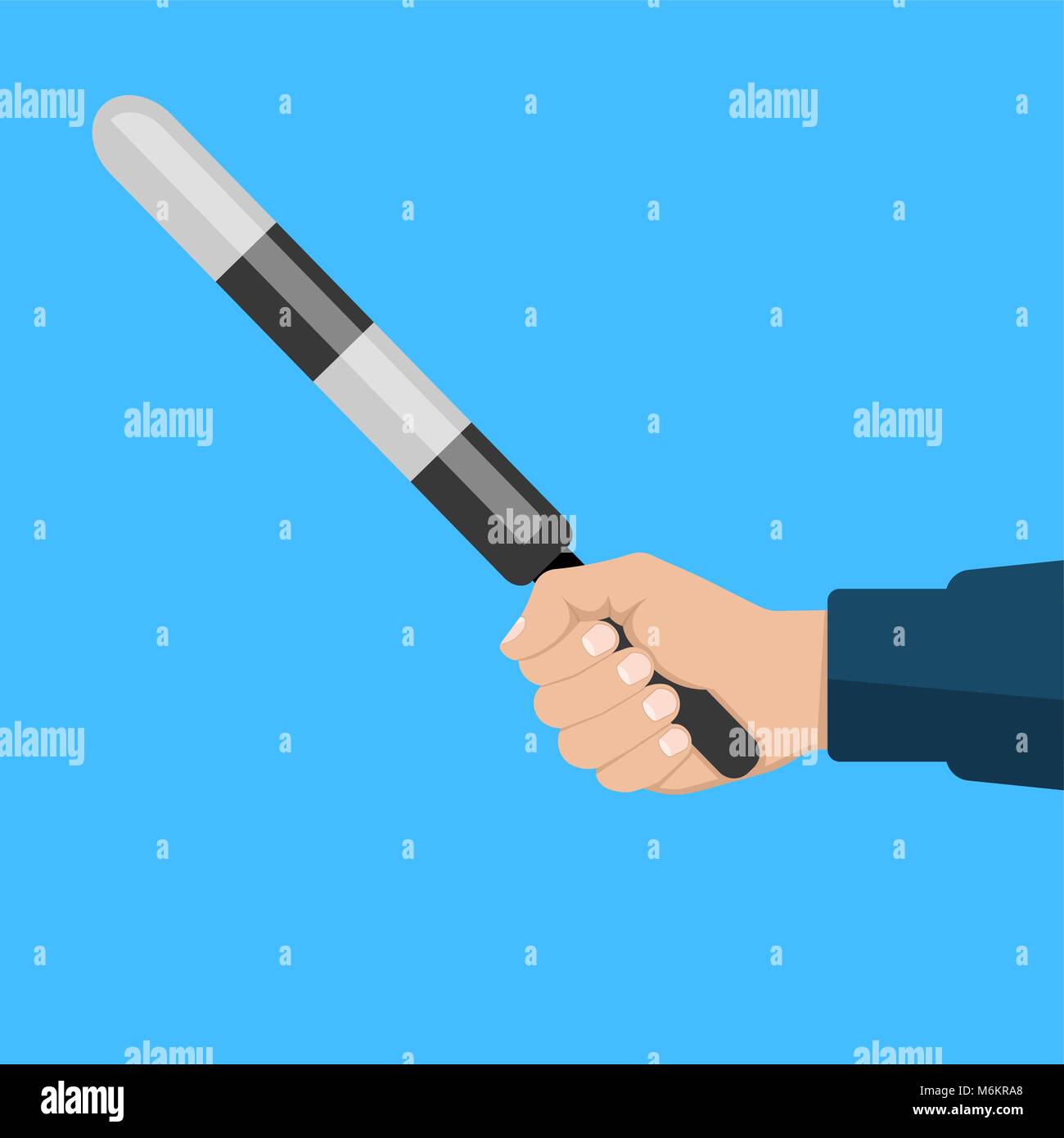 The police officer's hand holding a striped staff. Vector illustration ...