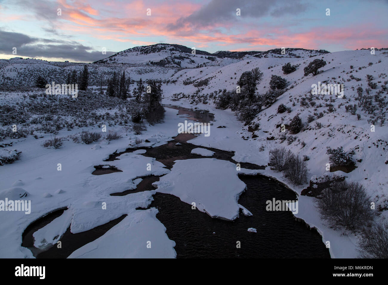 Winter Sunset over Lamar River Bridge Stock Photo - Alamy