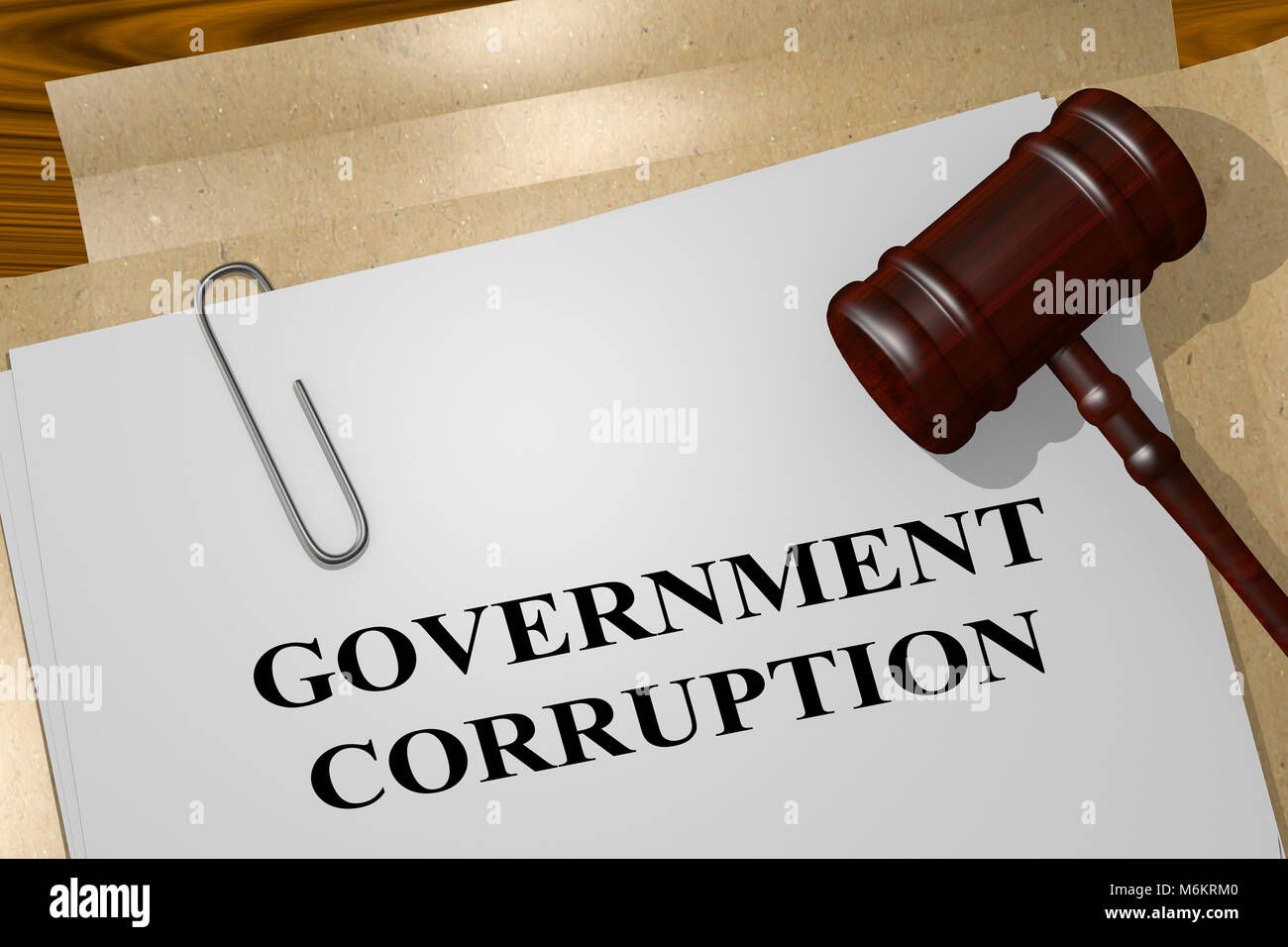 3D illustration of GOVERNMENT CORRUPTION title on legal document Stock ...