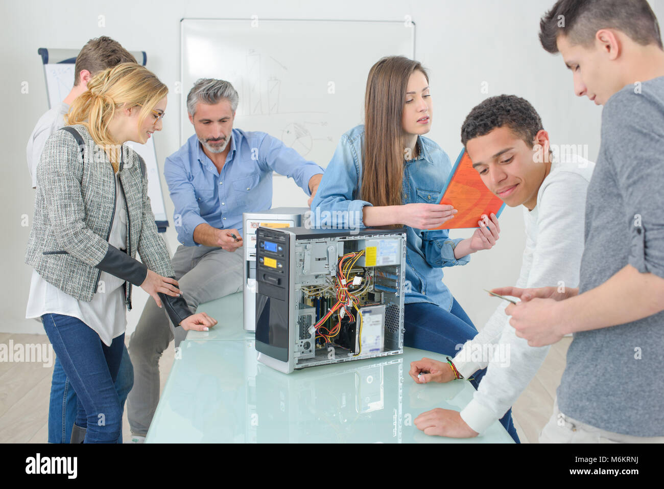 engineering robotics class teamwork by students Stock Photo - Alamy