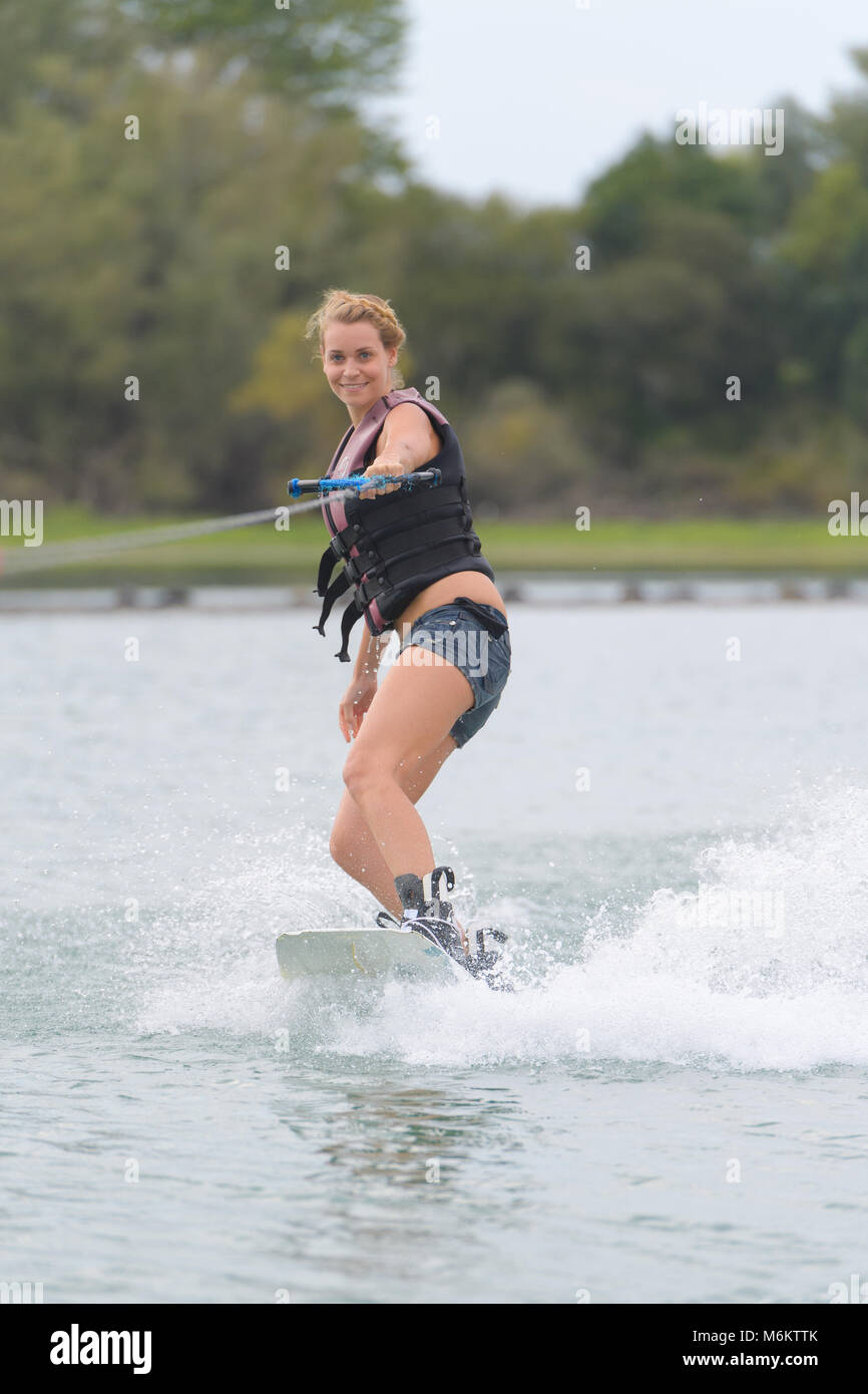 female on a wakeboard championship Stock Photo - Alamy