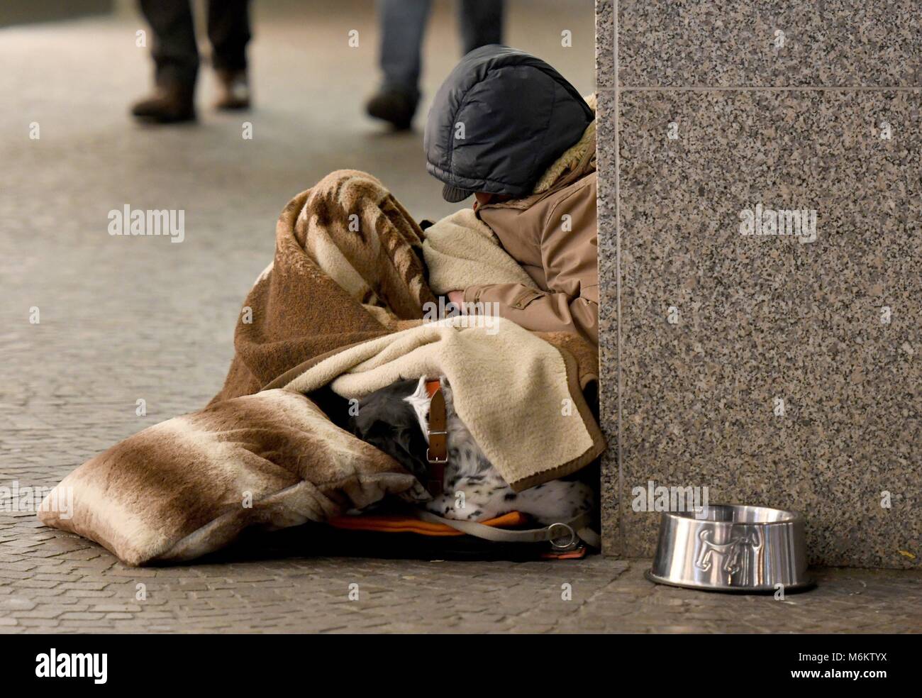 homeless man sleeping in the street, Freiburg, Feb. 14, 2018 | usage ...