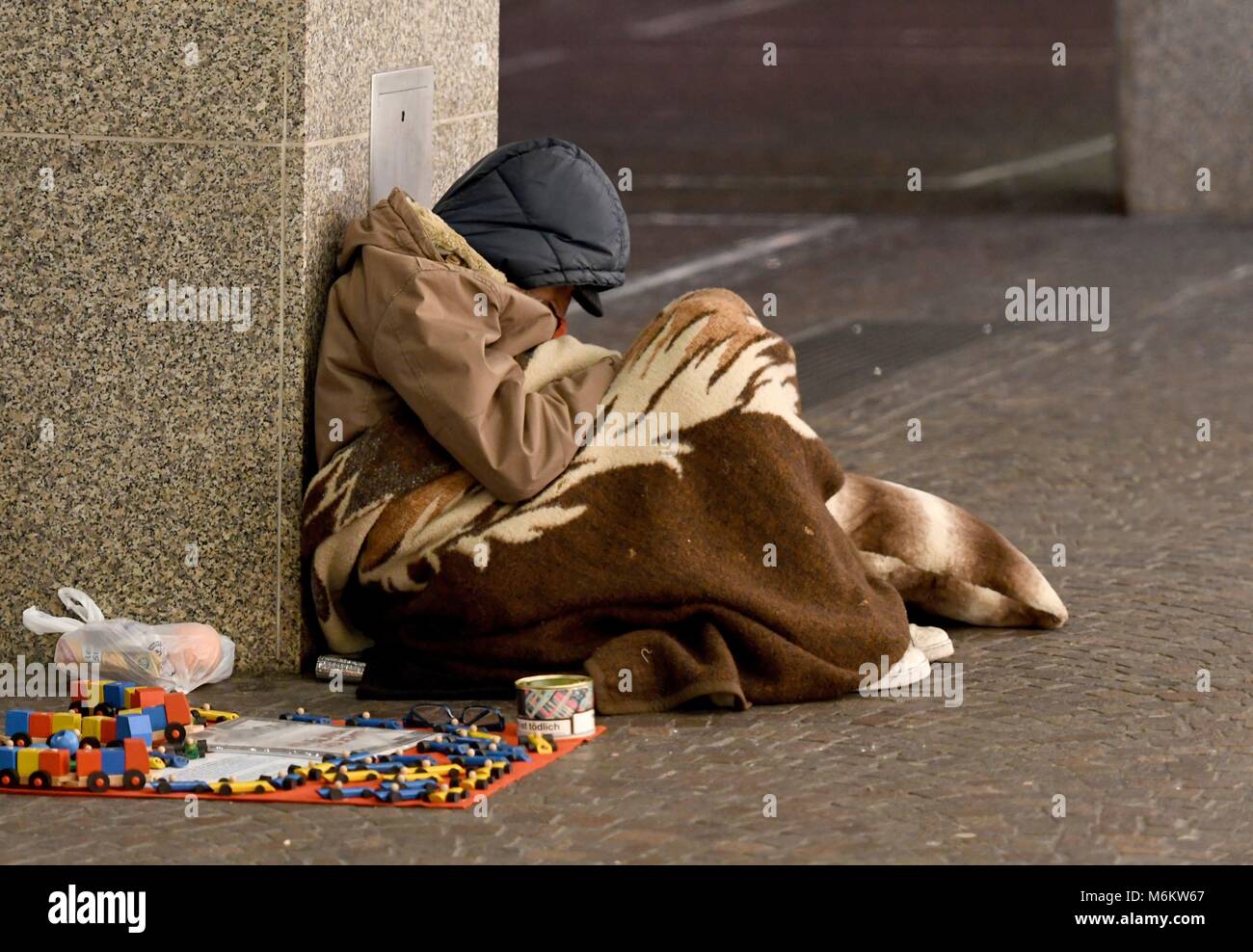 homeless man sleeping in the street, Freiburg, Feb. 14, 2018 | usage ...