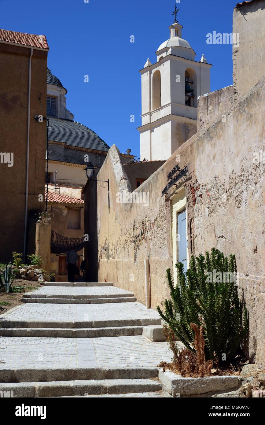 A steeple in the oldtown of Calvi | usage worldwide Stock Photo - Alamy