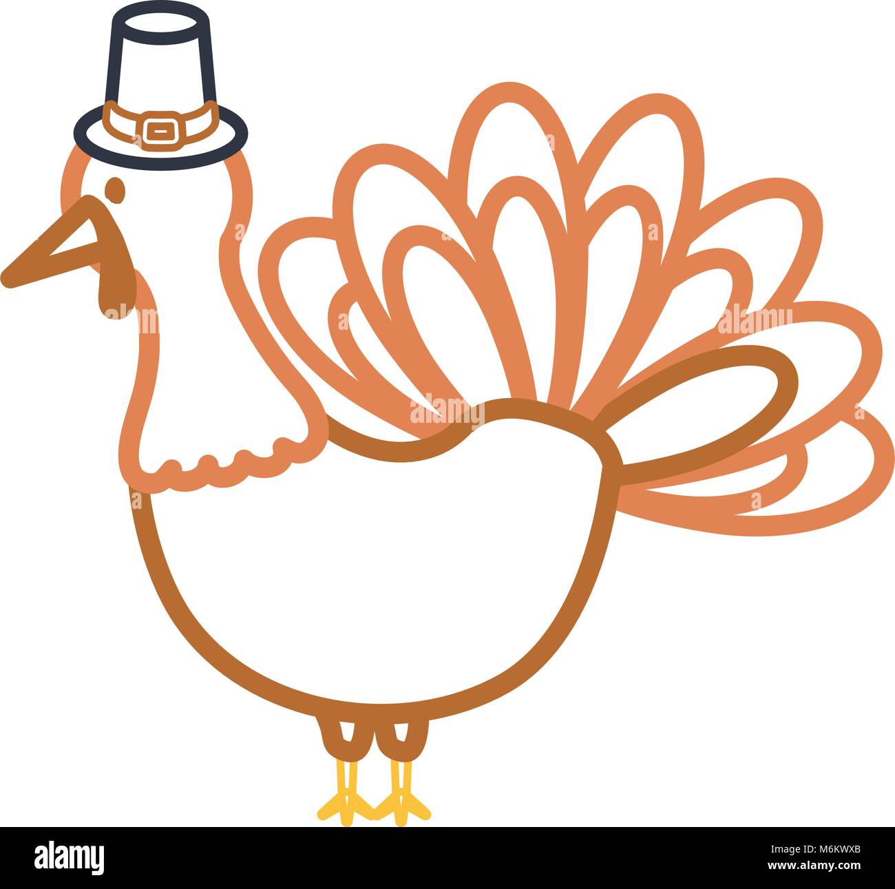 flat line colored turkey thanksgiving over white background vector ...