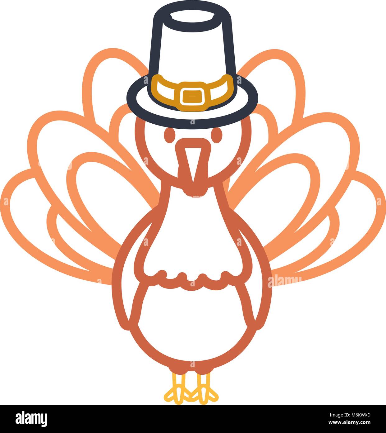 flat line colored turkey thanksgiving over white background vector ...