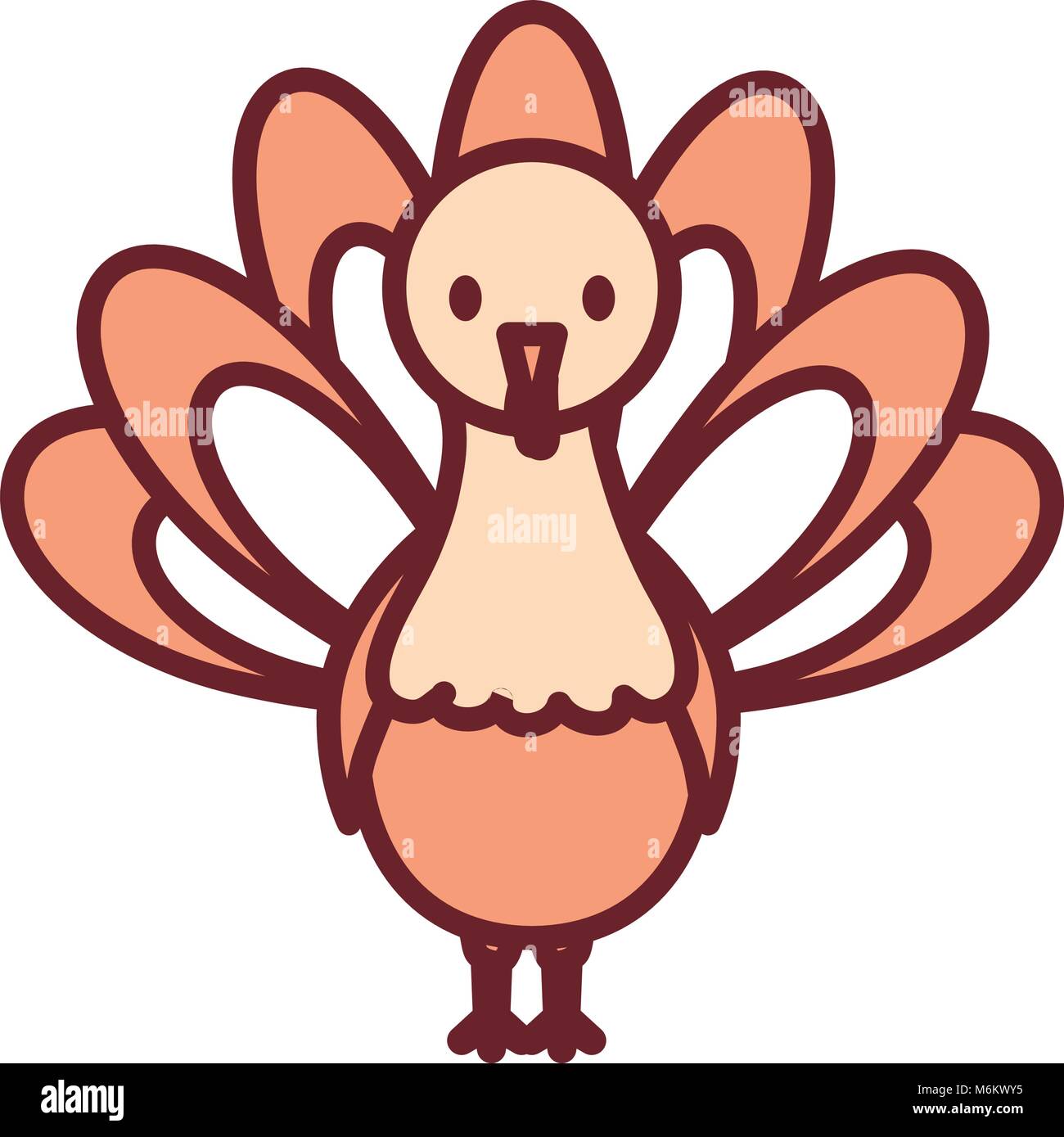 flat line colored turkey thanksgiving over white background vector ...