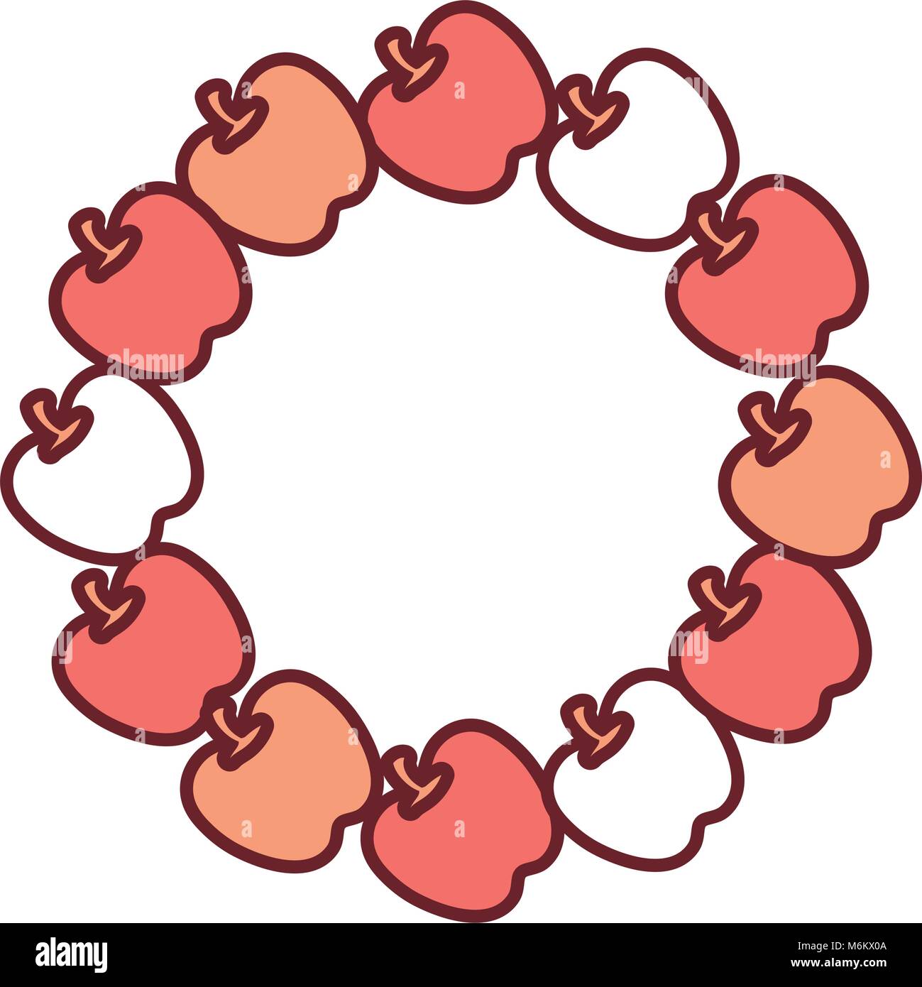 flat line colored round frame red pepper over white background vector ...