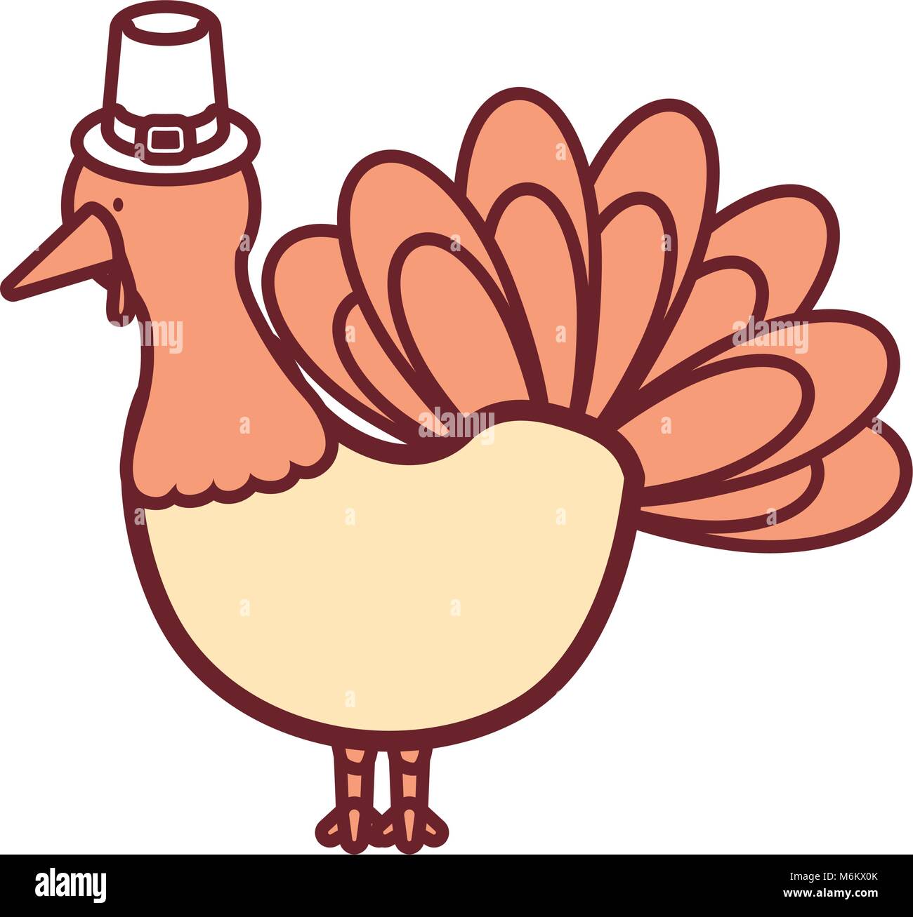 flat line colored turkey thanksgiving over white background vector ...