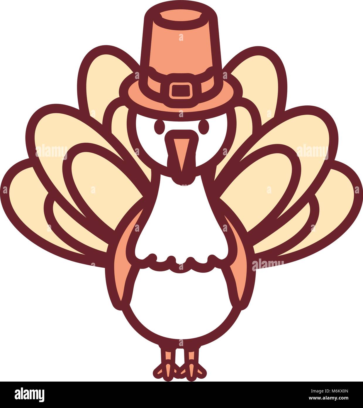 flat line colored turkey thanksgiving over white background vector ...