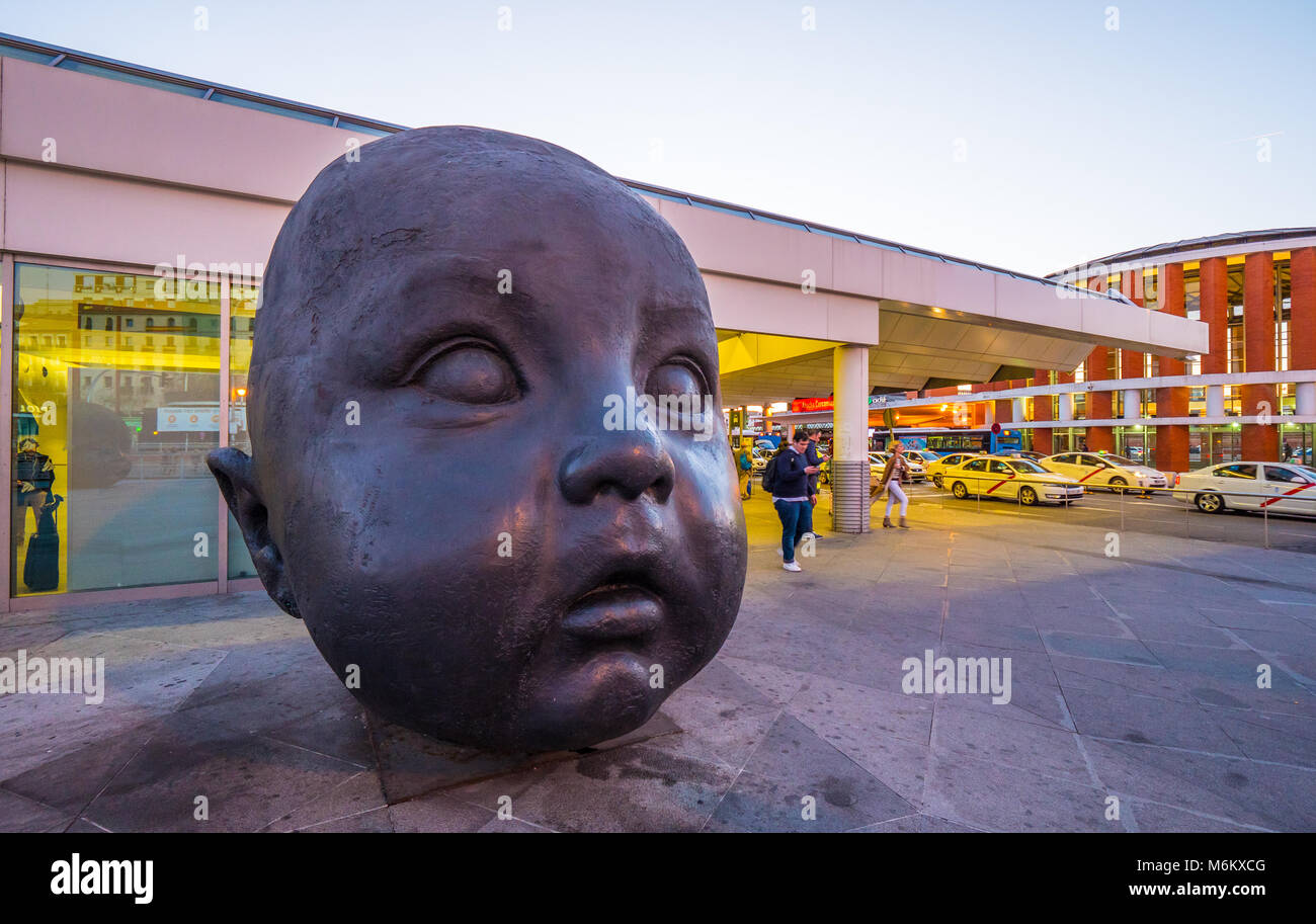 Head sculpture at Atocha train station in Madrid - MADRID / SPAIN ...